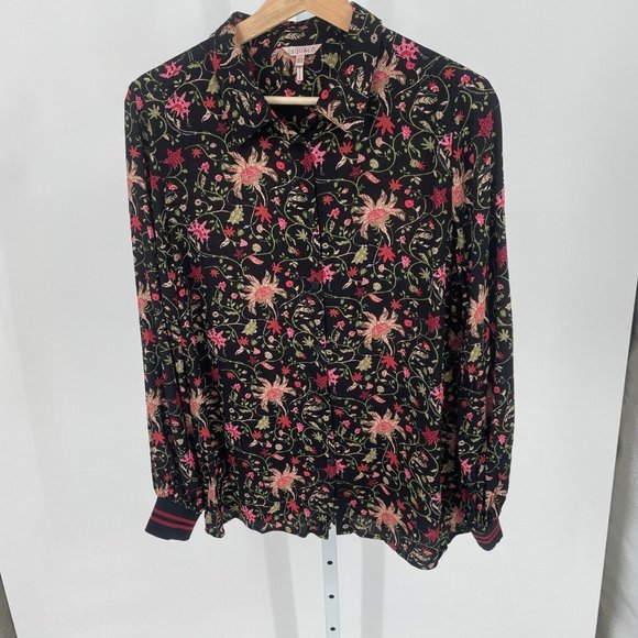 ESQUALO | Tops | Esqualo Womens Button Blouse Black Pink Green Floral ...